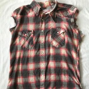 Wrangler | Shirts | Vintage Wrangler Cut Off Flannel Shirt Long Tail L ...